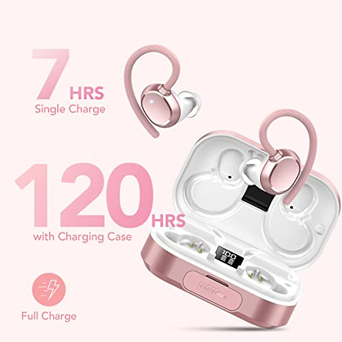 KT1 Ear Buds Wireless Earbuds V5.3, 120H Playtime, Bluetooth Earbuds for Small Ear, IPX7 Waterproof Running Headphones, Deep Bass, Over Ear Sport Earbuds Wireless Bluetooth Earphones for Android iOS