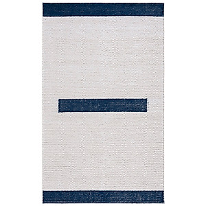 SAFAVIEH Natura Collection Accent Rug - 4' x 6', Ivory & Navy, Handmade Flat Weave Modern Stripe Wool, Ideal for High Traffic Areas in Entryway, Living Room, Bedroom (NAT324N)