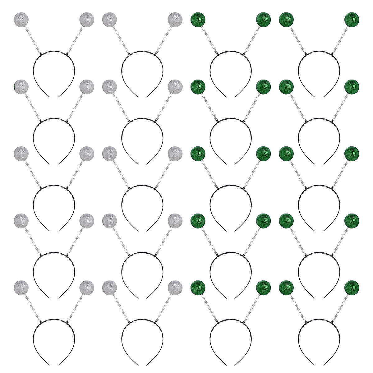 jiebor 20Pcs Alien Headband Martian Antennas Headband Space Costume Accessories for Party Women Silver Green