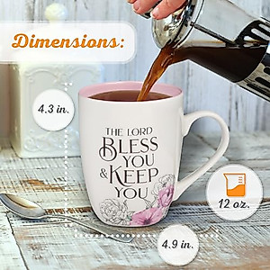Christian Art Gifts Inspirational Ceramic Coffee & Tea Scripture Mug for Women: May the Lord Bless You Encouraging Bible Verse, Microwave & Dishwasher Safe Novelty Drinkware, White/Pink Floral, 12 oz.