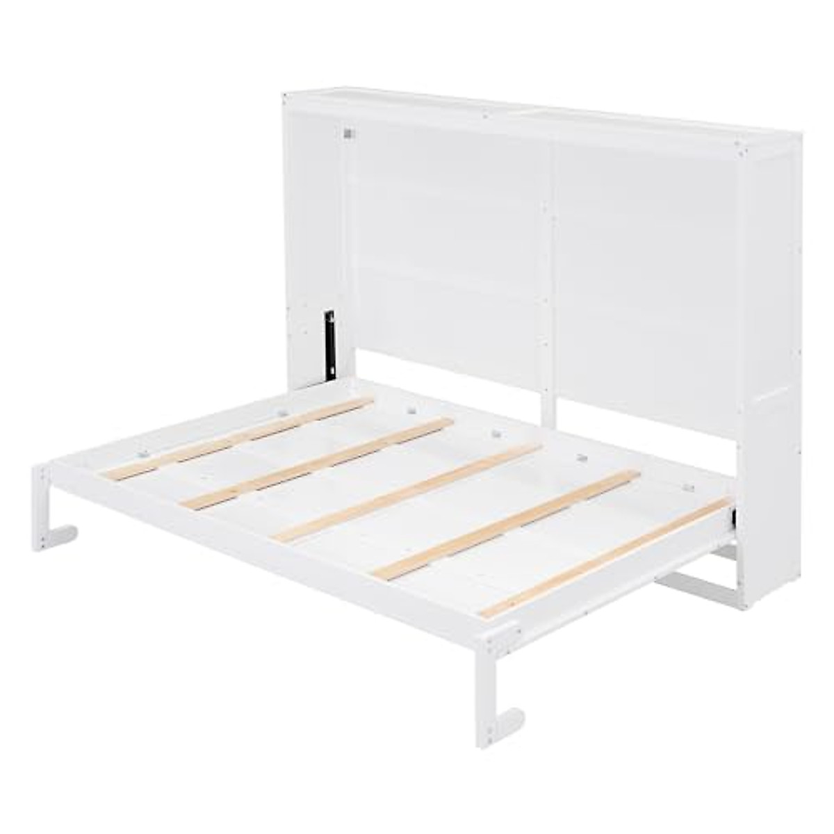 HBRR Murphy Cabinet Bed with A Storage Shelf, Wood Foldable Wall BedFrame for Guest Room Home Office, Space-Saving, No Box Spring Needed, White, Queen (U.S. Standard)