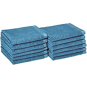 Amazon Basics Cotton Washcloths, Quick-Dry, 12" x 12", 12-Pack, Lake Blue