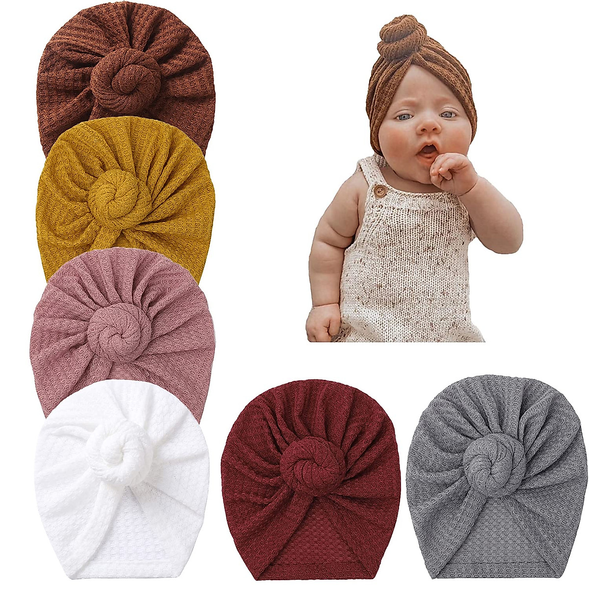 GEZISAN Baby Turban Newborn Baby Girl Hospital Hat Nursery Beanie Headwrap Bohemia Donuts Cap (TWIST06-6PCS)