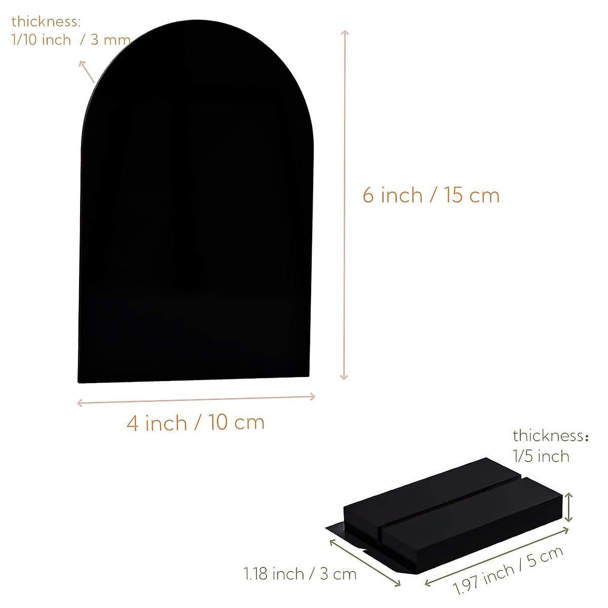 xinwant 15 Packs Arch Acrylic Table Signs with Stands, 6x4 Inch Blank Acrylic Signs and Holders for DIY Table Numbers, Black TableTop Signs for Wedding Reception & Event Party