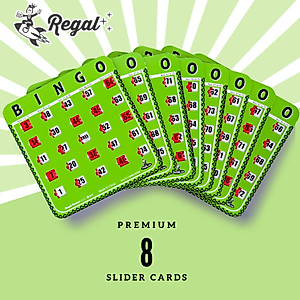 Regal Bingo Bulk Bingo Cards with Sliding Windows - Reusable Large Print Bingo Game Cards for Adults Large Group - 8 Pack, Green