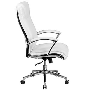 Flash Furniture Rebecca High Back Designer White LeatherSoft Smooth Upholstered Executive Swivel Office Chair with Chrome Base and Arms