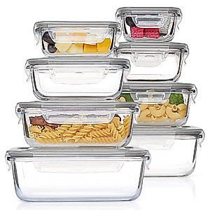 Vtopmart 8 Pack Glass Food Storage Containers with Airtight Lids, Glass Meal Prep Containers, Bento Boxes for Lunch, for Microwave, Oven, Freezer and Dishwasher, BPA Free