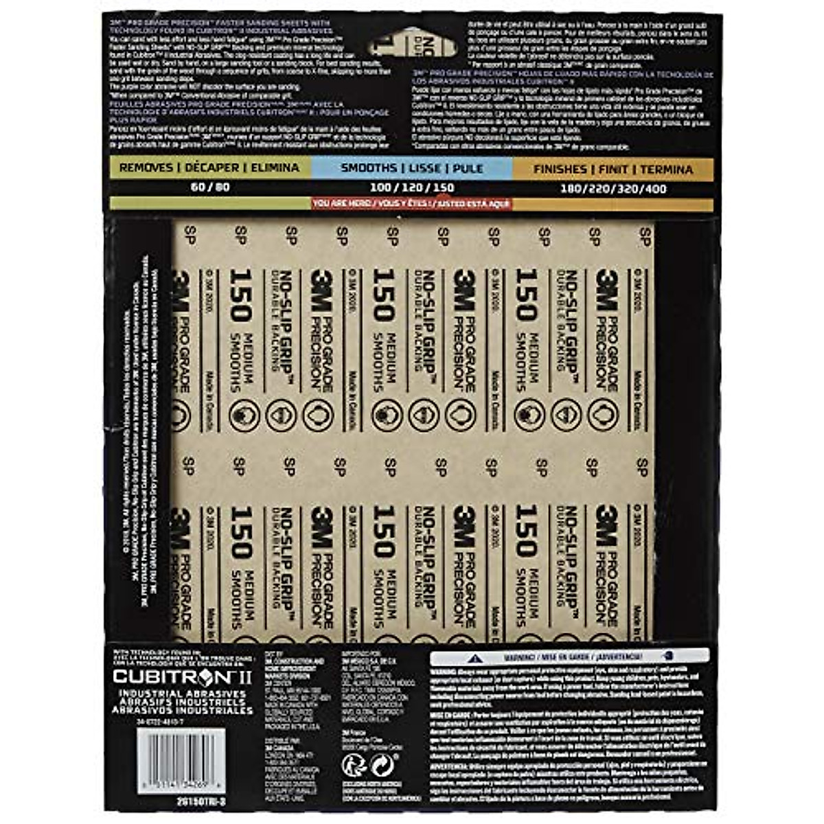 3M Pro Grade No-Slip Grip Advanced Sandpaper, 9 X 11-in, 150 Grit, 3/Pack, 25150P-G