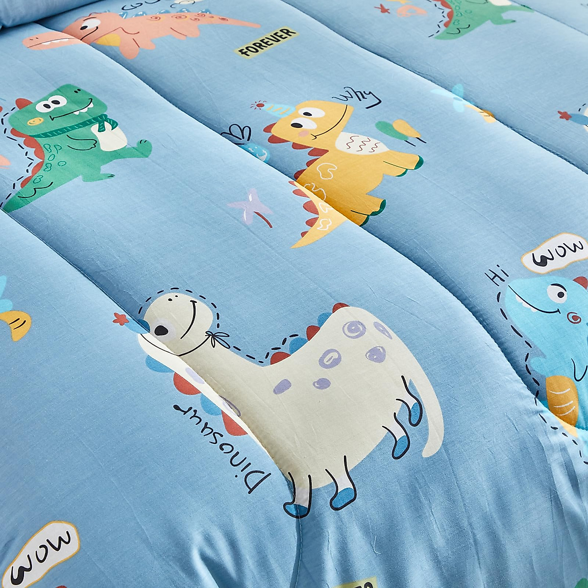 Kids Cotton Comforter Set for Boys Girls Reversible Car Bus Style White 3 PC Bedding Set with Blue Yellow Green Cars Colorful Teens Comforter with Pillow Shams Full Queen 88x88