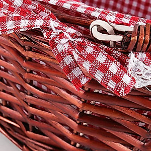 ZEONHEI Brown Oval Wicker Woven Basket, Attractive Willow Woven Gift Basket, Cheap Fruit Picnic Easter Candy Wedding Party Decoration Serving Basket with Folding Handles Elegant Linen Cloth Lining
