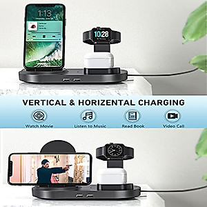 4 in 1 Wireless Charging Station, Getop Fast Charging Dock Stand with 2 USB Ports for Apple Watch, AirPods, Cell Phones, Wireless Charger Compatible with iPhone 12/11/11Pro/Xr/Xs/X/Max/8 Plus/Samsung