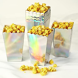 ZebrAnt Iridescent Disposable Popcorn Boxes 6.3 Inches Tall Holographic Rainbow Silver Party Supplies Open-Top Cardboard Paper Popcorn Container for Party Wedding Anniversary Christmas Pack of 12