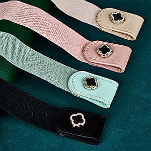 Kawuwa 4 Pieces Buckle Free Stretch Belt Comfortable Invisible Elastic Belt Adjustable Belt (Mac A Series)