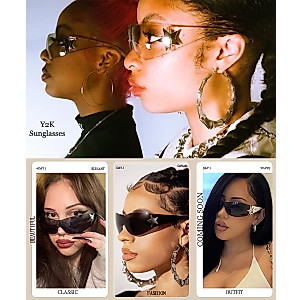Dollger Trendy Y2K Sunglasses Women Men Rimless Wrap Around Sunglasses Fufuristic Y2K Star Fashion Visor 2000 Glasses Shield Black Shades