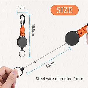 AOMIG 2 Pack Retractable Keychain, Heavy Duty Retractable Badge Holder Reel, Retractable ID Badge Clip Reel with Steel Cable and Carabiner Clip, Badge Reel Carabiner Key Chain（Black&Orange）