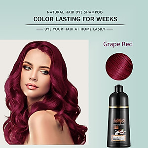 Grape Red Hair Shampoo for Dark Hair-Instant Hair Dye Shampoo 3 in 1 for Women and Men-Herbal Red Shampoo Colors in Minutes & Long Lasting Red Hair Dye 16.90 Fl Oz (Grape Red)
