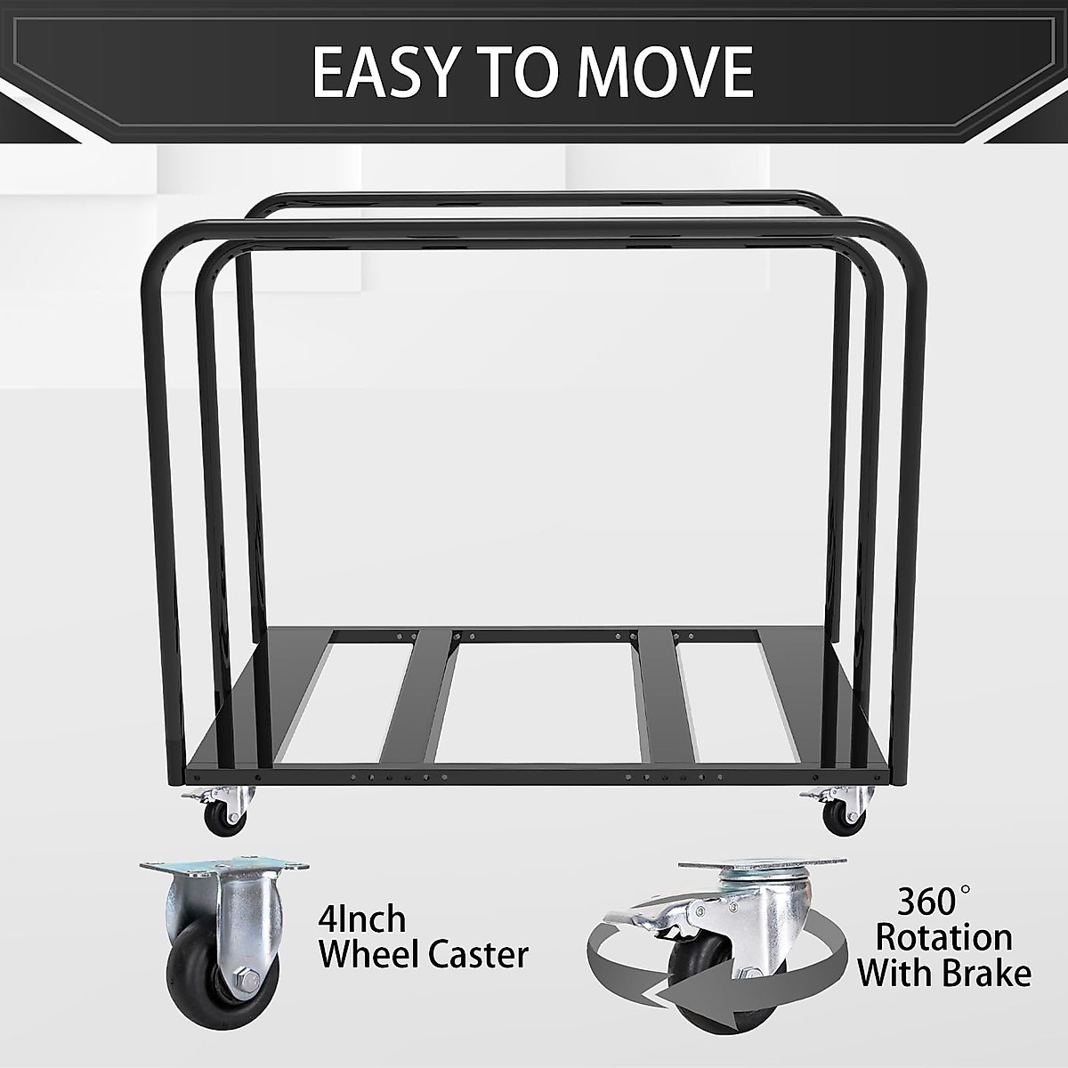 Folding Table Cart, Table Dolly With Braking Caster To Store And Move Folding Round Table Heavy Duty Panel Dolly For 10 Table Capacity With Gift - Tie-Down Staps And EVA Mats Easy To Roll And Assemble