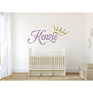 Personalized Name Vinyl Wall Decal with Princess Crown - Customized Name with Tiara Home - Decor for Young Girl's Bedroom, Nursery, or Playroom - Removable Sticker