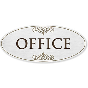 SmartSign Designer Office Sign for Door, 3M Adhesive Backing & Pre-Drilled Holes, 3.5 x 8 inch, Vintage Decor Office Sign, Matte Finish, 32 mil Anodized Aluminum