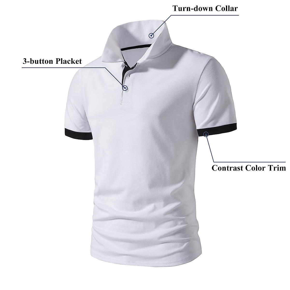 Maiyifu-GJ Golf Polo Shirts for Men Lightweight Color Block Short Sleeve Shirt Casual Slim Fit Athletic Tennis T-Shirt (White,Small)