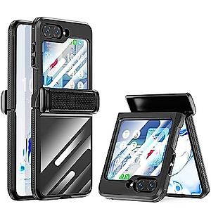 Design for Galaxy Z Flip 5 Case Built in Back Screen Protector, Samsung Galaxy Z Flip 5 Case with Hinge Protection Protective Phone Case for Samsung Galaxy Flip 5 5G (Black)