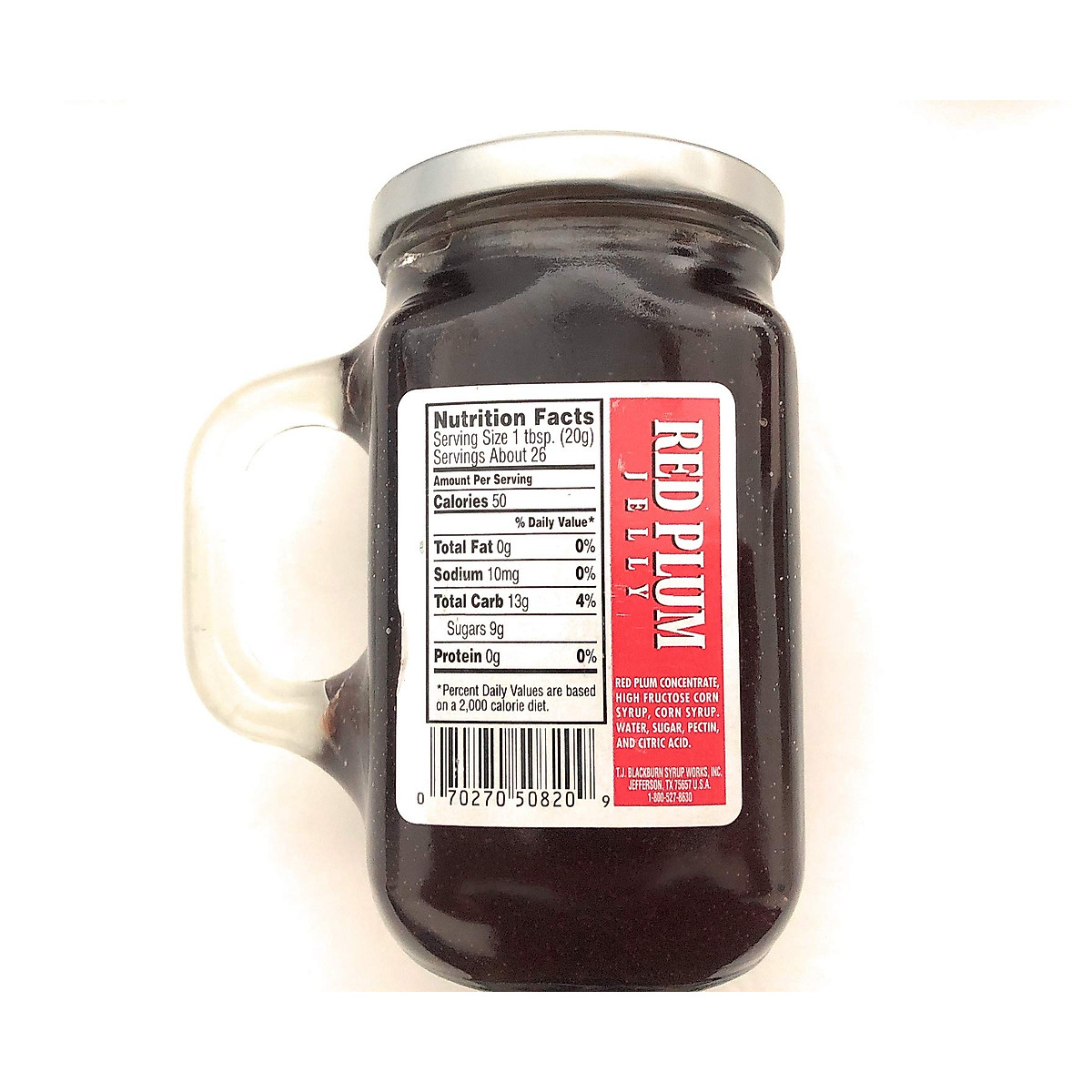 Blackburn's Preserves & Jellys 18oz Reusable Handled Glass Mug Jar (Pack of 3) (Red Plum Jelly)