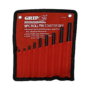 Grip 9 pc Gunsmithing Roll Pin Starter Punch Set - Sizes Include: 1/16”, 5/64”, 3/32”, 1/8”, 5/32”, 3/16”, 7/32”, 1/4”, 5/16” - Roll Up Storage Pouch - Heat Treated Steel