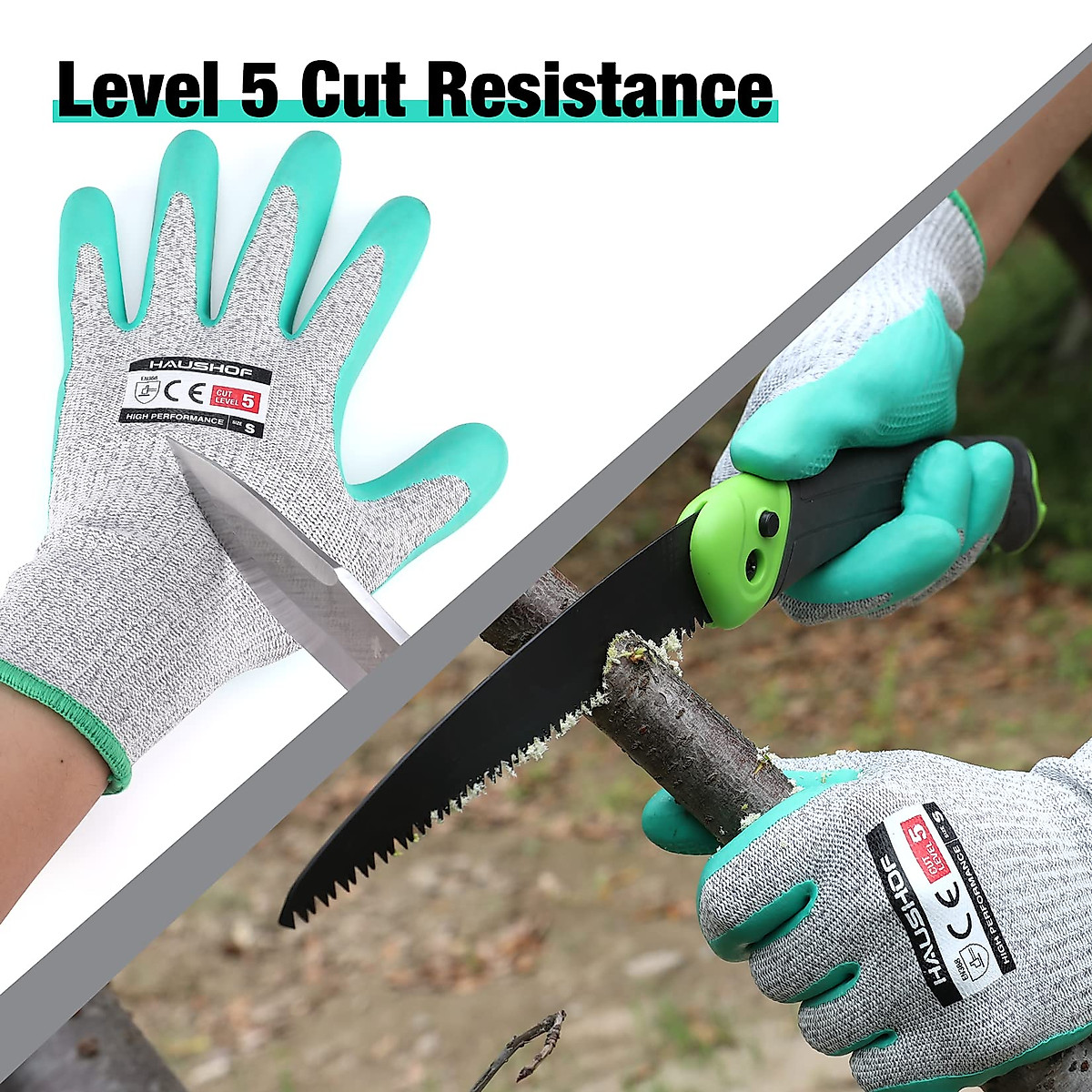 HAUSHOF Gardening Gloves Thorn Proof 3-Pairs Work Gloves, Breathable Garden Gloves Latex Coated with Texture for Women and Men Yard Work, Large Size