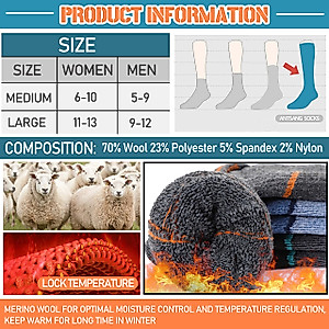 ANTSANG Mens Womens Merino Wool Ski Socks Thermal Warm Winter Thick Knee High Gift Socks Skiing Snowboarding Socks 3 Pairs(Arrow-Ski Grey/Blue A,M)