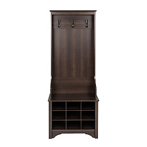 Prepac Narrow Hall Tree with 9 Shoe Cubbies, Espresso