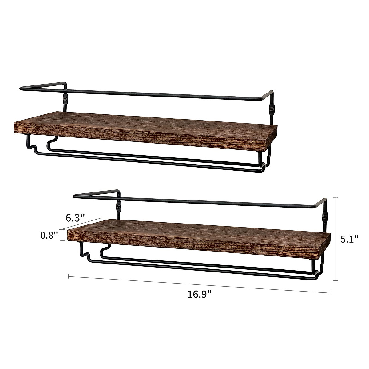 Dahey Wall Mounted Wine Rack Rustic Wood Floating Shelves with Stemware Wine Glasses Holder Champagne Bottle Display Storage for Kitchen Dining Room Bar Home Decor, Set of 2