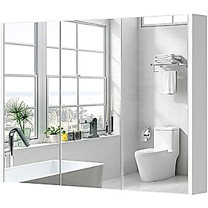 LUARANE Bathroom Medicine Cabinet, Wall Mounted Cabinet with Triple Mirror Door, Storage Organizer Cabinet with Adjustable Shelf, Mirror Cabinet for Bathroom Room Living Room, White