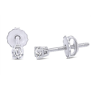 VERY VERY Small Miniscule 0.04CTTW Round Natural Diamond Stud (IGI Certified 0.70 ct & up) Plus Quality Screw Back Earrings in 14k Solid White Gold, 0.04 Ctw - 2.00 Ctw)