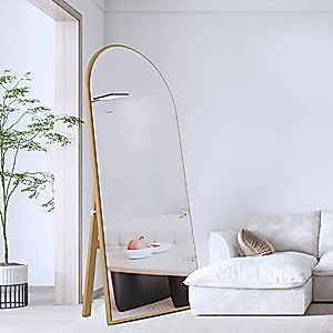 CISTEROMAN 65"x24" Full Length Mirror, Big Arched Mirror, Large Body Mirror, Floor Mirror with Stand, Hanging Wood Frame Dressing Mirror, Wall Mirror for Bedroom, Dressing Room, Living Room