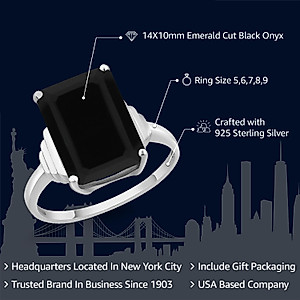 Gem Stone King 925 Sterling Silver Gemstone Birthstone Solitaire Engagement Ring | Emerald Cut 14X10MM Ring For Women | Available In Size 5, 6, 7, 8, 9