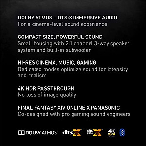 Panasonic SoundSlayer Dolby Atmos Soundbar for TV with Built-in Subwoofer, Small Home Audio Bluetooth-Enabled Speaker, Hi-Res Sound (SC-HTB01),Black