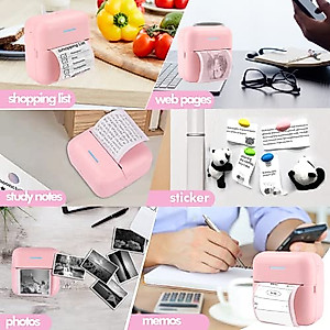 HuiJuKeJi Mini Sticker Printer Bluetooth Smart Pocket Inkless Thermal Printer with 10 Rolls Thermal Paper and Sticker for iOS&Android, Portable Receipt Printer for Photo Journal Notes Memo - Pink