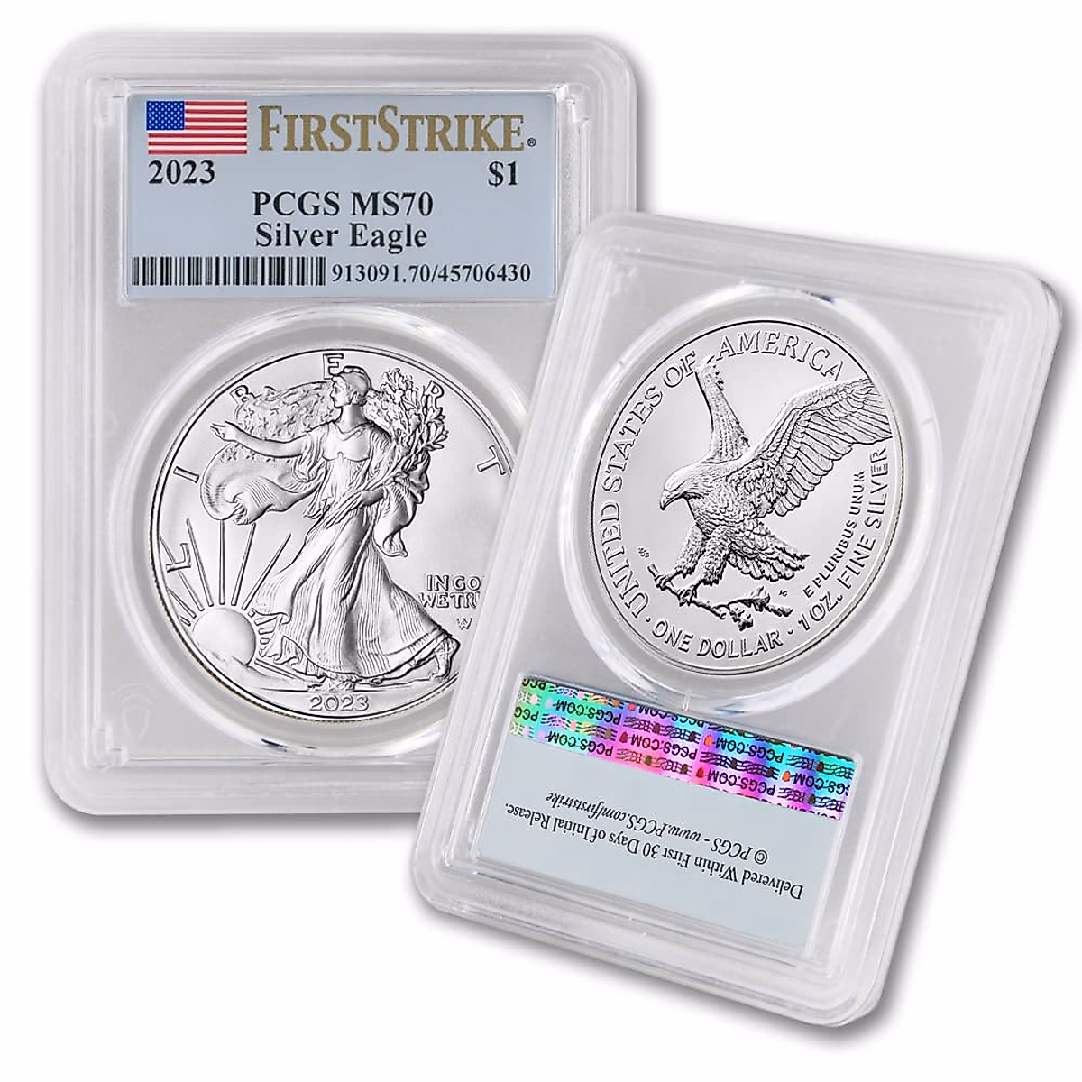 2023 1 oz American Silver Eagle Coin MS-70 (First Strike - Flag Label) $1 PCGS MS70