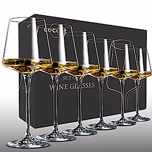 coccot Wine Glasses Set of 6,Crystal White Wine Glasses,Red Wine Glass Set,Long stem Wine Glasses,Clear Lead-Free Premium Blown Glassware (18.5oz,6 pack)