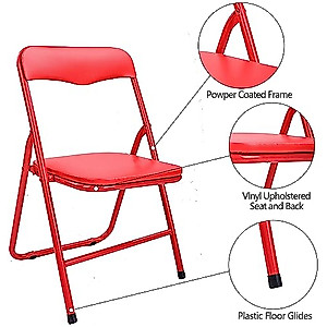 Signature Pack of 2 (Fabric/Vinyl) Steel Frame Metal Foam Padded Folding Chairs for Kids, Green and Red