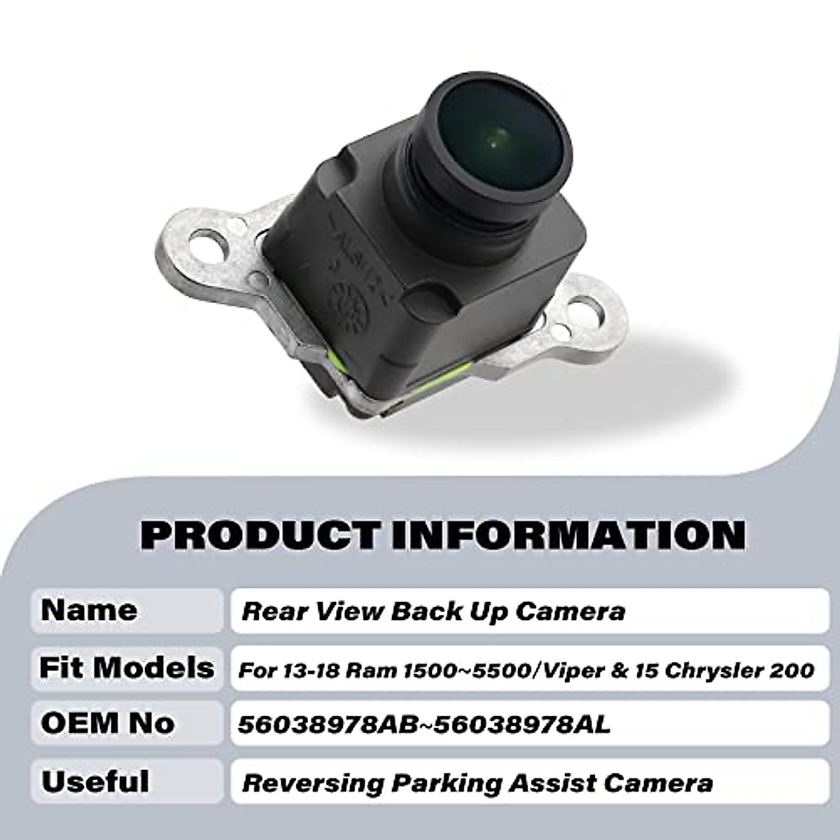Rear View Backup Camera Compatible with 2013-2017 Dodge Viper & 2013-2018 Ram 1500 2500 3500 4500 5500 & 2015 Chrysler 200, Reversing Parking Assist Camera Replacement Part | New, OE: 56038978AL