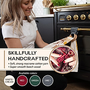 Hanging Kitchen Dish Towel Holder (Handmade Crochet), Decorative Boho Macrame Kitchen Towel Hanger Loop Ring Makes a Unique Gift for Birthday Thanksgiving Day 11 Inches (Grey)