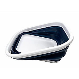 SAMMART 5.5L (1.4 Gallons) Set of 2 Collapsible Tub - Foldable Dish Tub - Portable Washing Basin - Space Saving Plastic Washtub (White/Indigo)