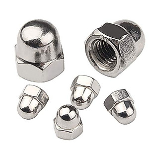 100Pcs M3-0.5 Acorn Hex Cap Nuts, 304 Stainless Steel 18-8，Metric Thread Dome Head Nuts，Plain Finish