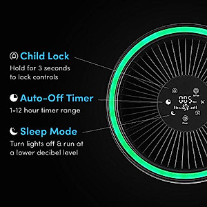 Case-Mate Safe+Mate - True HEPA Air Purifier - 3 Stage Filtration - Up to 500 Sq FT - Performance Air Cleaner - Pet - Dust - Pollen - Home or Office Use - Black