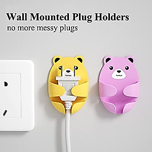 Missraza Plug Holders, 8 PCS Plug Hooks, Wall Mounted Plug Organizer Cute Bear Adhesive Plug Cord Holders