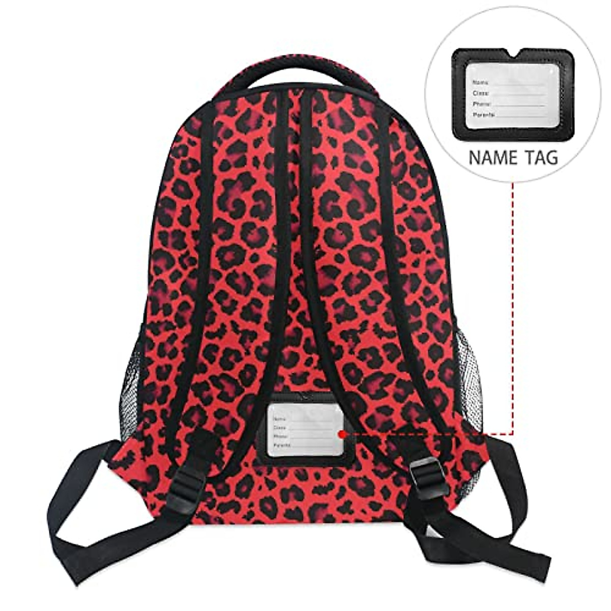 ALAZA Red Leopard Print Cheetah Backpack Purse with Multiple Pockets Name Card Personalized Travel Laptop School Book Bag, Size S/16 inch