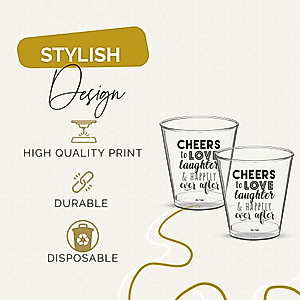 Cheers To Love Laughter and Happily Ever After Shot Glass - 100 PCS Disposable Shot Glasses 2oz - Wedding Shot Glasses, Perfect Wedding Favors For Guests, Bridal Party Shot Glasses