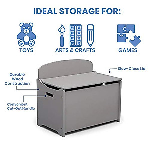 Delta Children MySize Chair Desk with Storage Bin + MySize Deluxe Toy Box, Grey (Bundle)