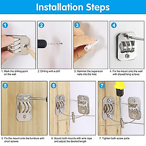 Furniture Anchors (6 Pack) Metal Anti Tip Furniture Straps for Baby Proofing Adjustable Child Safety Wall Furniture Anchors Kit